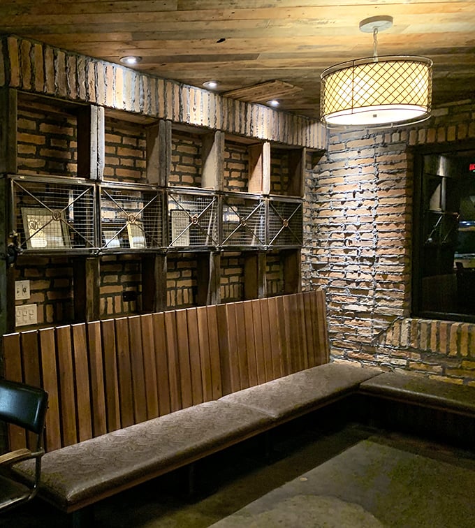 The waiting area isn't just functional—it's a mood. Brick walls, wooden benches, and the knowledge that something wonderful awaits make patience a virtue.