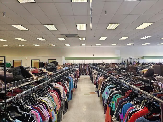 Fashion democracy in action—where every style, era, and color gets equal representation on these meticulously organized racks.