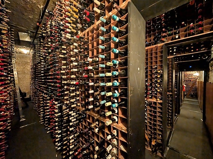 Wine bottles as far as the eye can see—Bern's cellar isn't storage, it's a cathedral to viniculture housing one of America's most impressive collections.