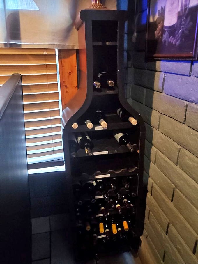 The wine rack tucked into the corner suggests they take their pairings seriously without making a big fuss about it.