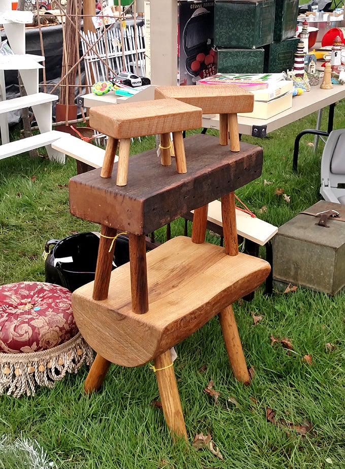 Handcrafted wooden stools showcase the artistry of traditional craftsmanship—each one unique, sturdy, and ready to become the favorite perch in someone's kitchen.