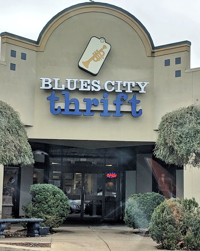 Blues City Thrift's curved architecture creates an inviting embrace, welcoming shoppers into this Memphis treasure trove of deals.