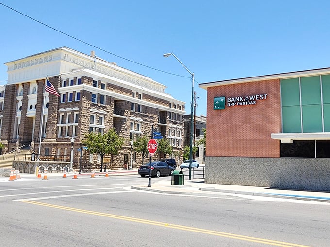 Globe's historic courthouse stands proud among desert peaks where copper mining built mountain town dreams.
