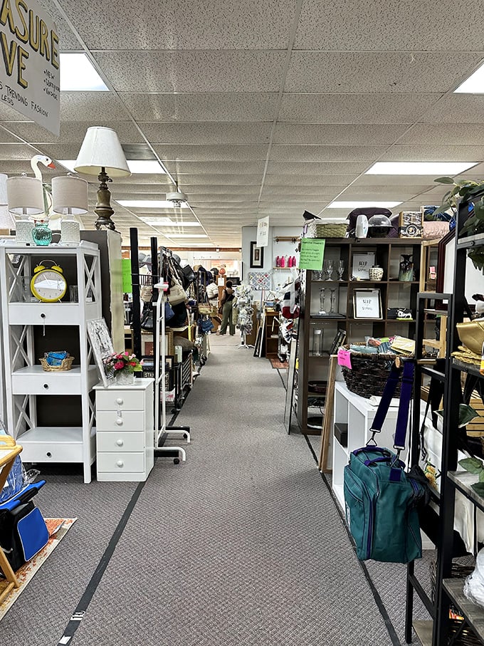 Neat rows of furniture and home goods stretch into the distance – this is what thrift heaven looks like!