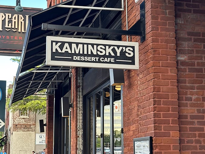 Kaminsky's brick facade and classic signage promise sophisticated sweet indulgences in Columbia's vibrant downtown scene.