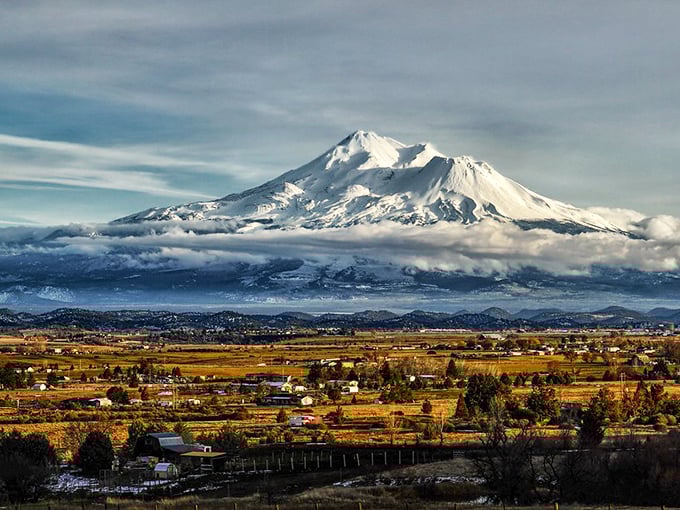 Snow-capped Mount Shasta towers over the town, delivering million-dollar views at budget-friendly retirement prices.