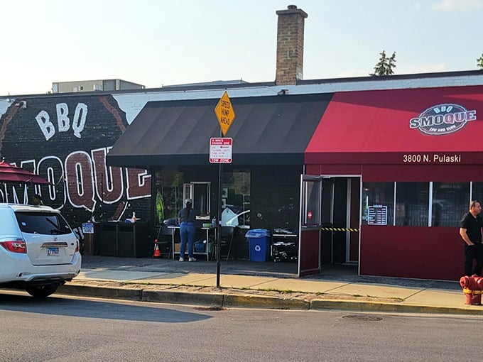 Smoque's modest exterior hides Chicago BBQ royalty. That chimney isn't just for show—it's been pumping out aromatic promises for years.