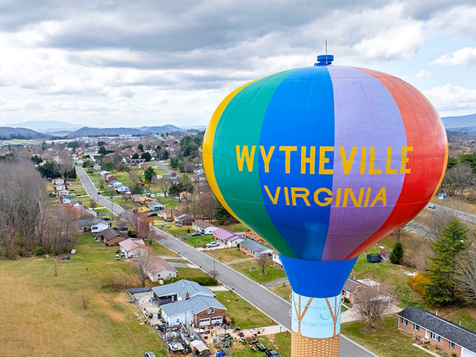 Wytheville's colorful water tower stands as both landmark and conversation piece—a cheerful beacon visible from miles around.