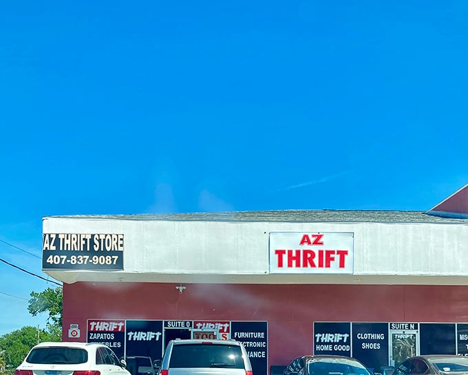 Blue skies frame this unassuming treasure trove. AZ Thrift proves great deals don't need fancy packaging!