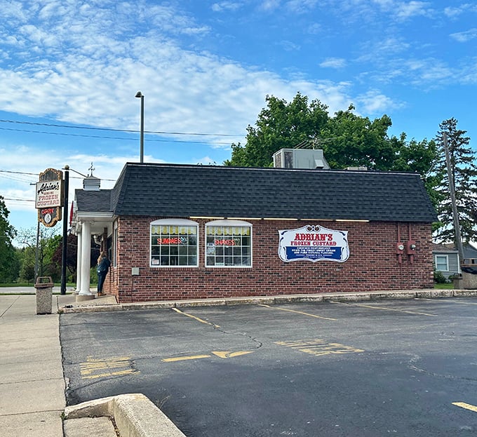 Adrian's classic storefront looks like it belongs on Main Street USA. Serving scoops of happiness behind those brick walls.