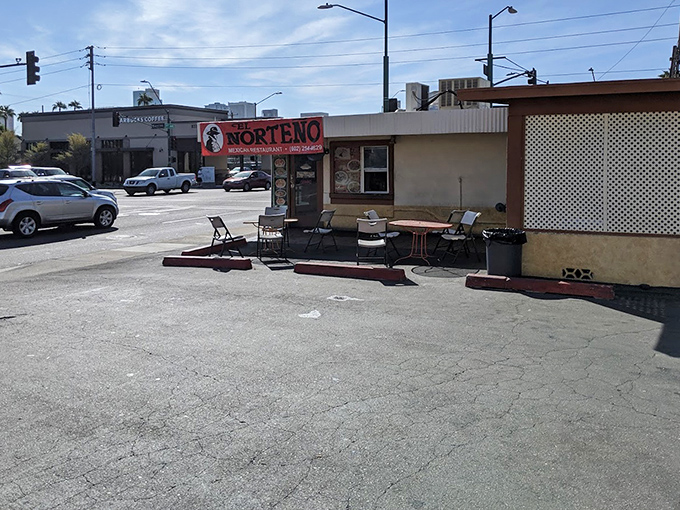 Simple tables outside El Norteño offer the perfect spot to savor chimichanga perfection. Sometimes the best treasures come in unassuming packages!