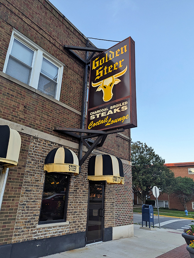 Classic brick steakhouse architecture where every window seems to promise perfectly grilled happiness inside. 