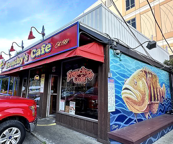 When your restaurant wall features a giant grouper, you're making a statement. Frenchy's Original Cafe lets its fish art do the talking!