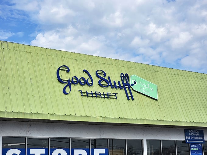 The cheerful storefront and organized entrance promise a fun shopping adventure filled with unexpected discoveries ahead.