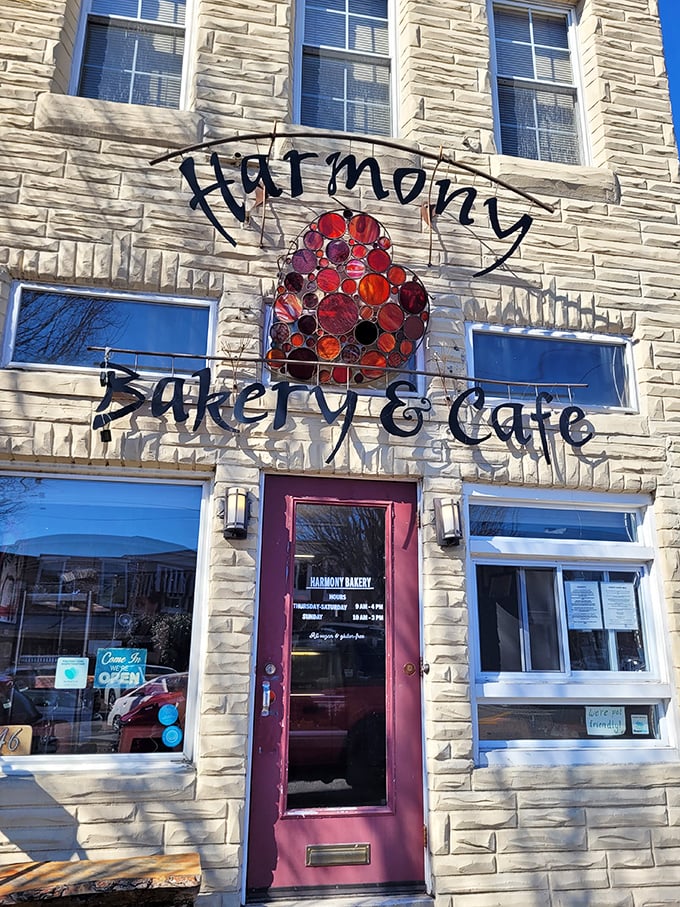 The charming stone facade houses sweet secrets – proof that "gluten-free" and "irresistible" can happily coexist in donut form.
