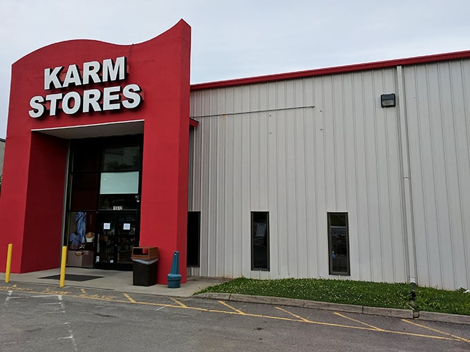 That industrial-chic design says "serious thrifting happens here" in the best possible way.