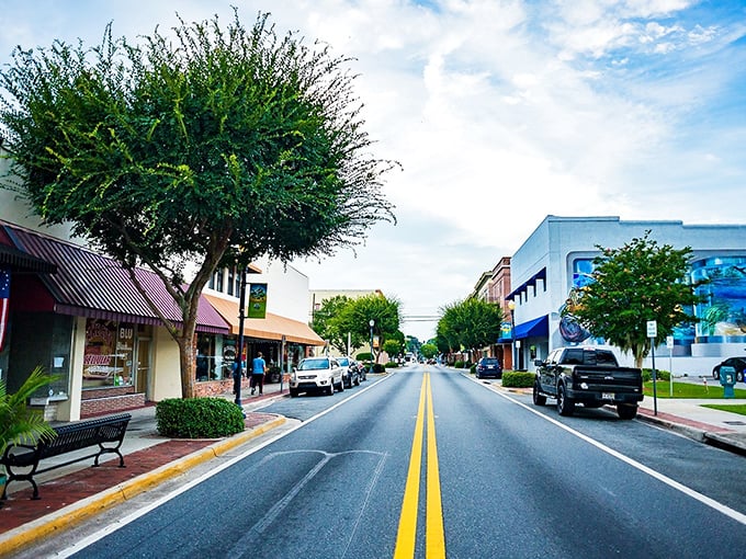 Tree-shaded streets create natural air conditioning while these charming buildings provide everything you actually need in life.