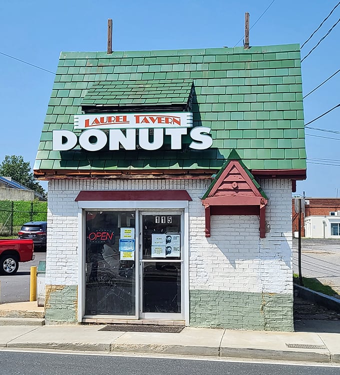 Green and white never looked so inviting - especially when fresh donuts wait inside.