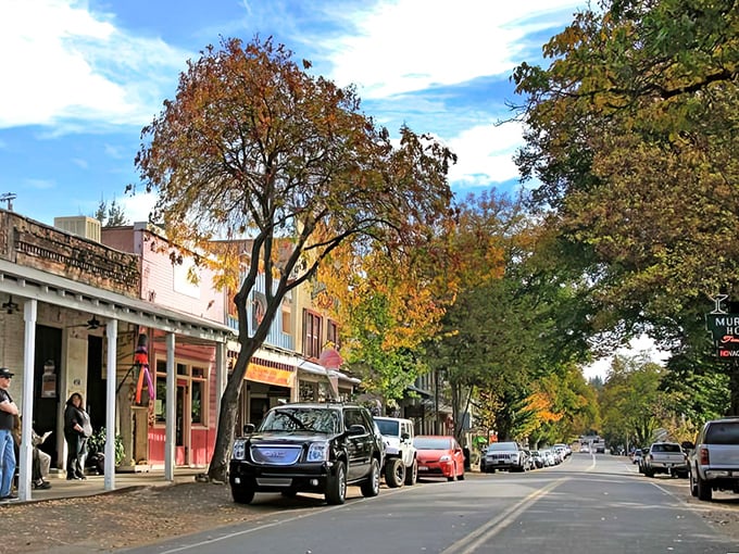 The golden hour in Murphys casts a warm glow on buildings that have stood for generations. Time moves differently in gold country.