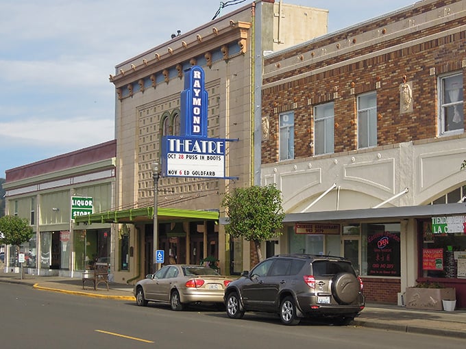 Historic theater marquee stands proud like a beacon of entertainment from when movies were still magical. 