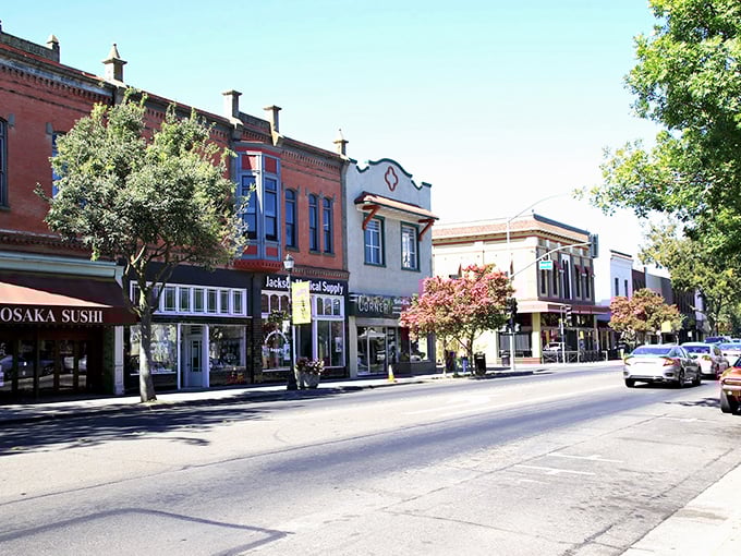 Historic buildings line Red Bluff's Main Street, offering window-shopping adventures without big-city price tags.