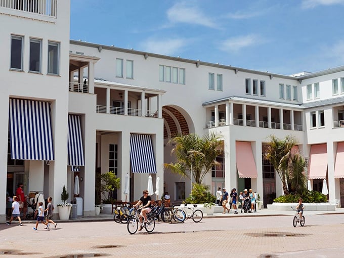 Seaside's architectural harmony creates spaces where even everyday activities like biking become picture-perfect moments.
