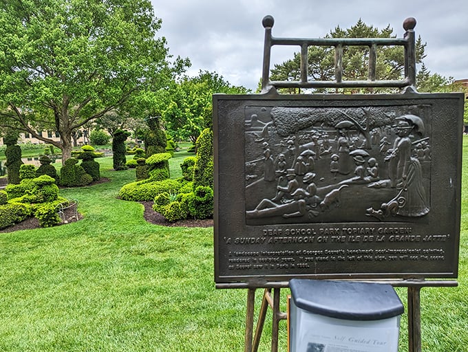 Topiary Park: Seurat's famous painting jumps from canvas to garden in this extraordinary green recreation of Sunday leisure.