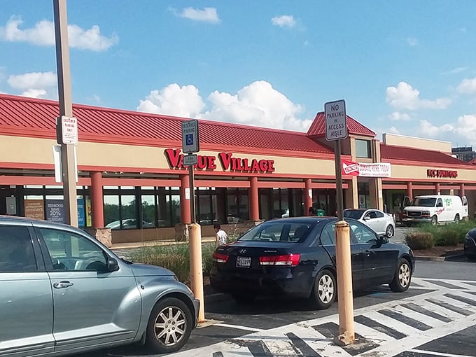 Value Village basks in perfect blue-sky weather, practically begging for a weekend browse. Sunshine outside, bargains inside—the perfect Maryland afternoon!