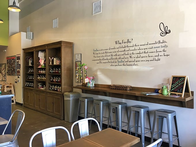 "Why Firefly?" the wall asks. Because like those magical insects, this place lights up your day with unexpected moments of pure delight.