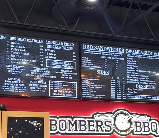 That menu board isn't just a list – it's a roadmap to happiness. The daily specials alone could justify a week-long barbecue pilgrimage.