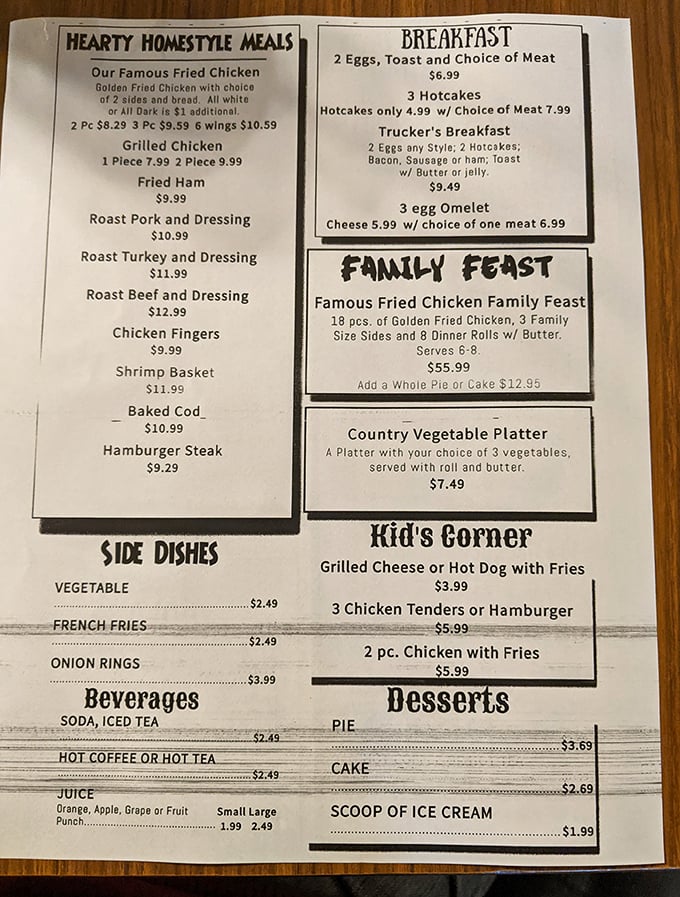 This menu isn't just a list of food—it's a roadmap to happiness. The "Trucker's Breakfast" isn't just for truckers, but it might fuel you for a cross-country journey.