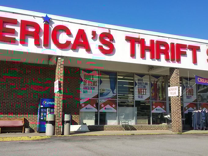 The iconic red signage of America's Thrift Stores beckons like a siren call to bargain hunters across Alabama. Thousands of treasures await inside!