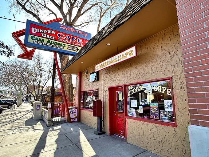 That iconic red door and vintage sign aren't just restaurant decor—they're a beacon of breakfast hope for cinnamon roll pilgrims across Arizona.