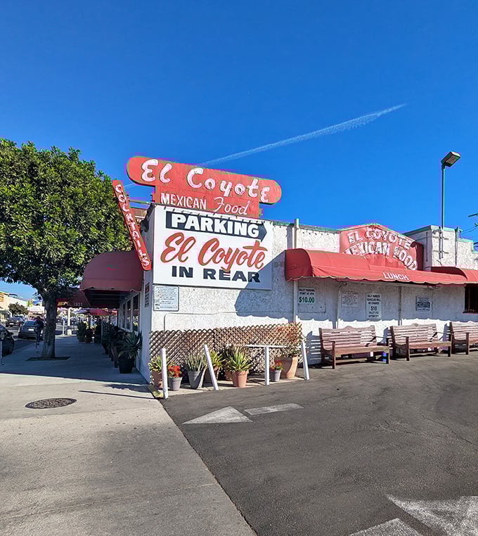 The iconic red and white sign of El Coyote has been beckoning hungry Angelenos for decades, promising Mexican comfort food and good times ahead.