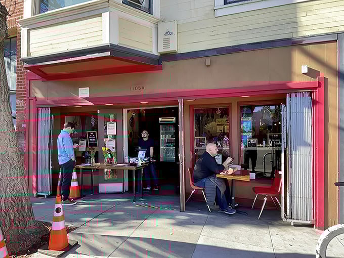 Sidewalk seating at Deli Board offers prime people-watching with your pastrami—a San Francisco tradition where fog meets phenomenal food.