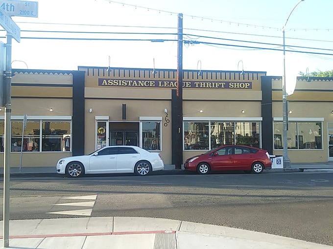The navy blue and white façade of Assistance League Thrift & Vintage stands proudly on a Long Beach street, like a beacon calling to treasure hunters everywhere.