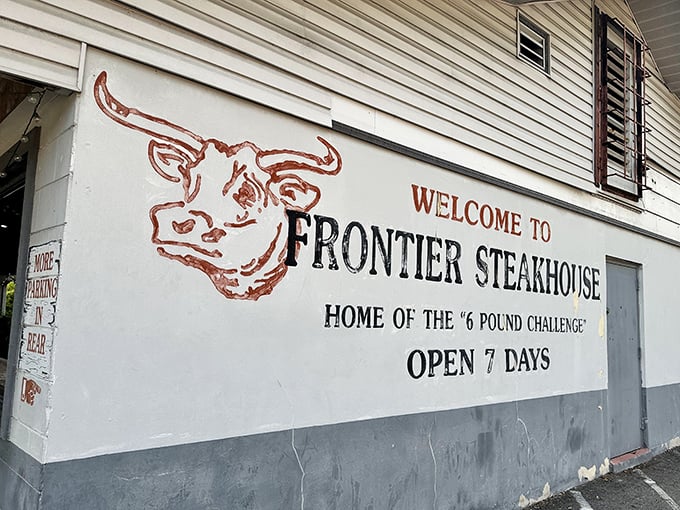 The unassuming exterior belies what awaits inside. Like finding a treasure map where X marks the spot for carnivorous delights and that famous 6-pound challenge!