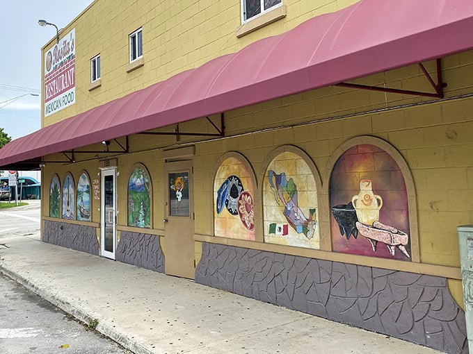 From another angle, Rosita's colorful façade showcases more intricate murals – each archway a portal to different regions of Mexican culture and cuisine.