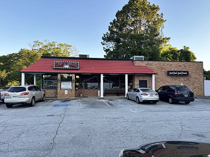 The iconic red awning of Cup & Saucer Diner beckons hungry travelers like a lighthouse for the famished. Simple brick exterior, extraordinary experiences inside.