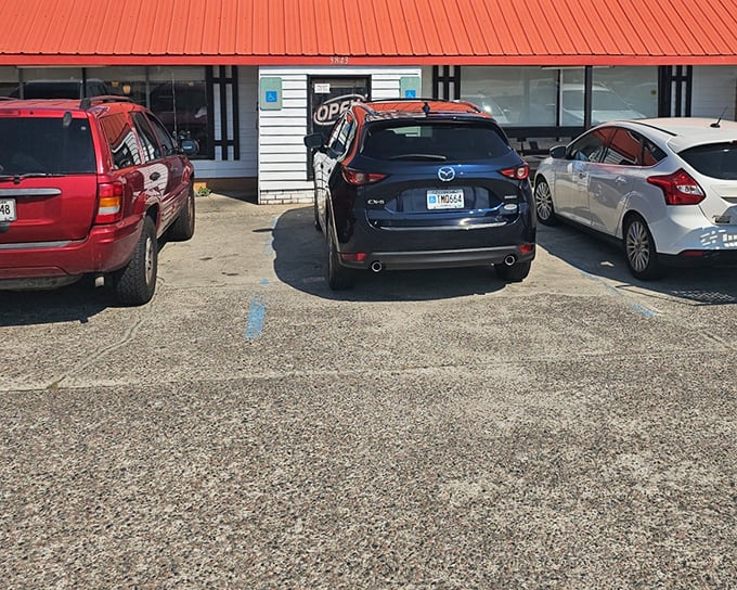 Another view of Ruth's modest storefront, where vehicles of all makes gather like hungry pilgrims at a temple of breakfast perfection.