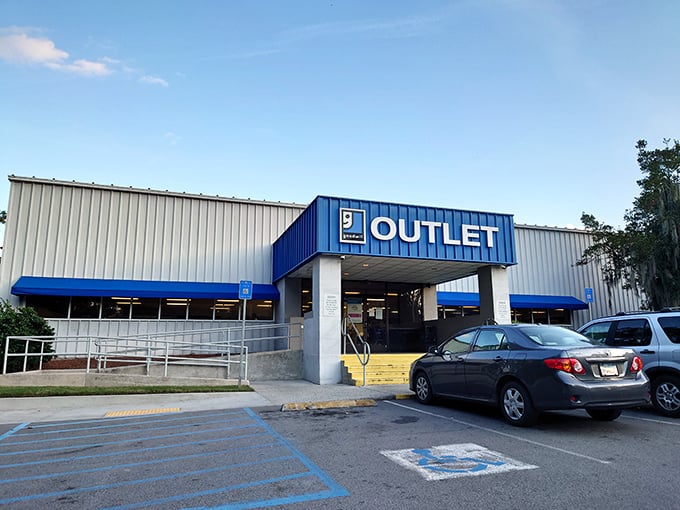 The blue-signed gateway to bargain paradise stands like a portal to another dimension—one where treasures await at rock-bottom prices.