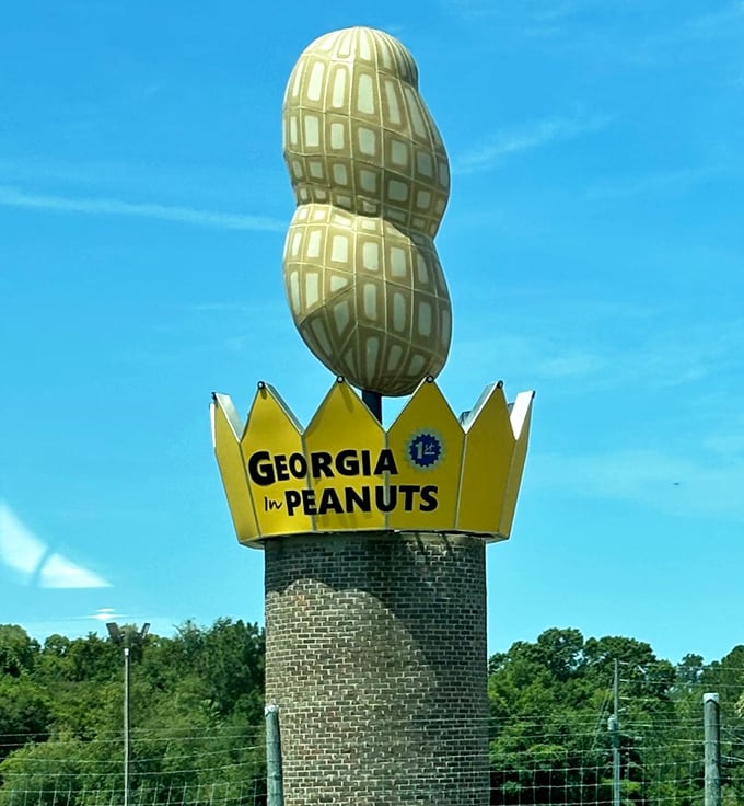 The crown jewel of Ashburn's skyline! Georgia's peanut pride stands tall against a perfect blue sky, beckoning road-trippers to make an unscheduled pit stop.