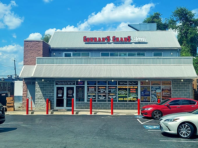 The unassuming exterior of Conrad's hides seafood treasures within, like finding a pearl in an oyster—no fancy frills, just fantastic food awaiting.