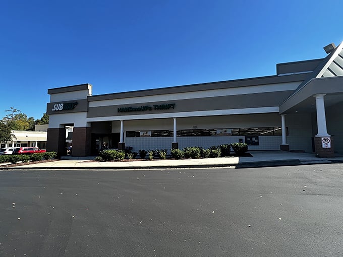 The unassuming exterior of HandmeUPs Thrift belies the treasure trove within. Like a poker player with a royal flush, it keeps its best cards hidden.