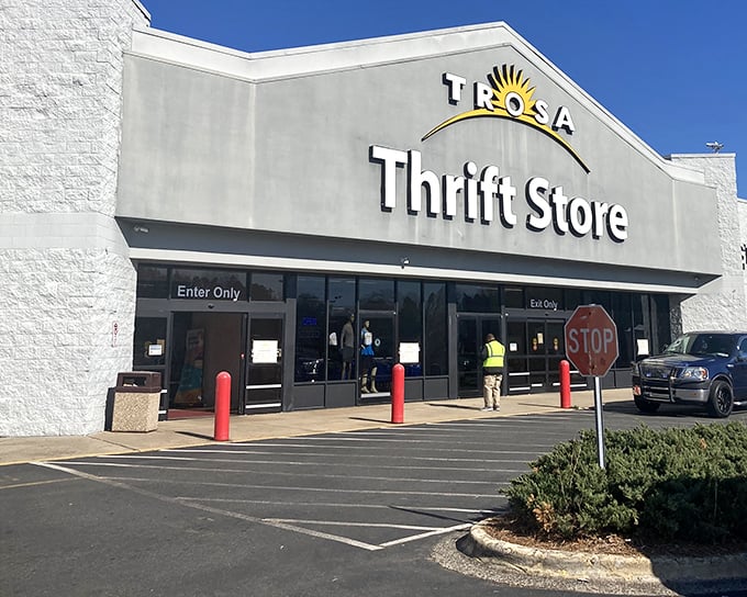 The unassuming exterior of TROSA Thrift Store in Durham – where treasure hunters begin their quest for secondhand gold.