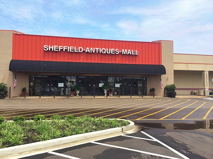 The red facade of Sheffield Antiques Mall isn't just a building—it's a portal to the past, beckoning treasure hunters with the promise of discoveries inside.