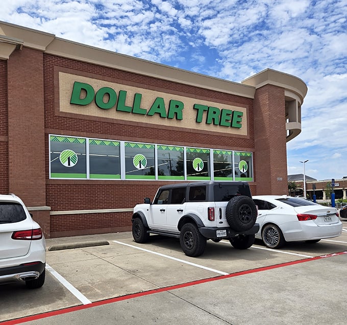 With its solid brick exterior and bold green signage, Dollar Tree in Plano stands as a shrine to savvy shopping—where every aisle feels like a victory for bargain hunters.