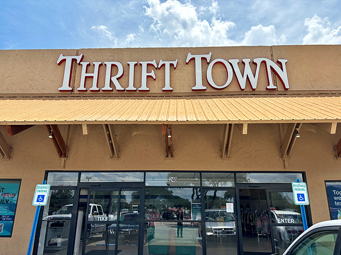 The iconic red lettering against the beige building promises treasure hunting adventures that'll make your inner bargain hunter do a happy dance.