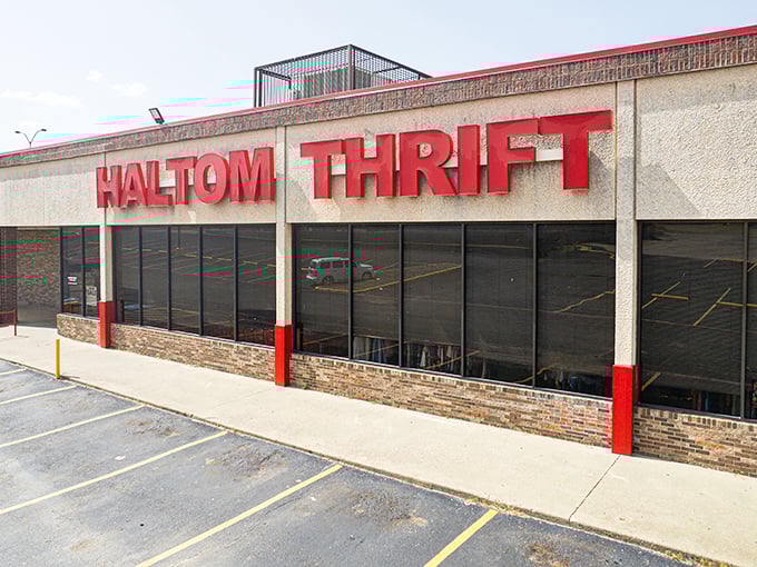 The bold red letters of Haltom Thrift stand like a beacon to bargain hunters, promising treasures inside that big-box stores can only dream about.