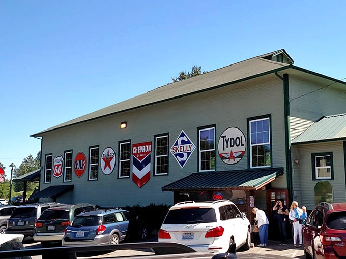 Those vintage gas station signs aren't just decoration—they're a declaration that breakfast here is worth the scenic drive through Snohomish County.
